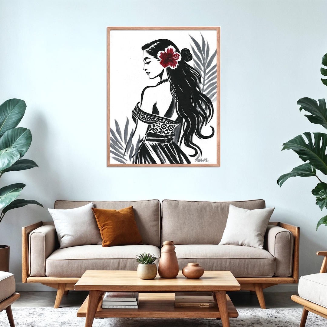Hawaii Polynesian Girl Acrylic Painting, AAPI Pacific Islander Tropical ...