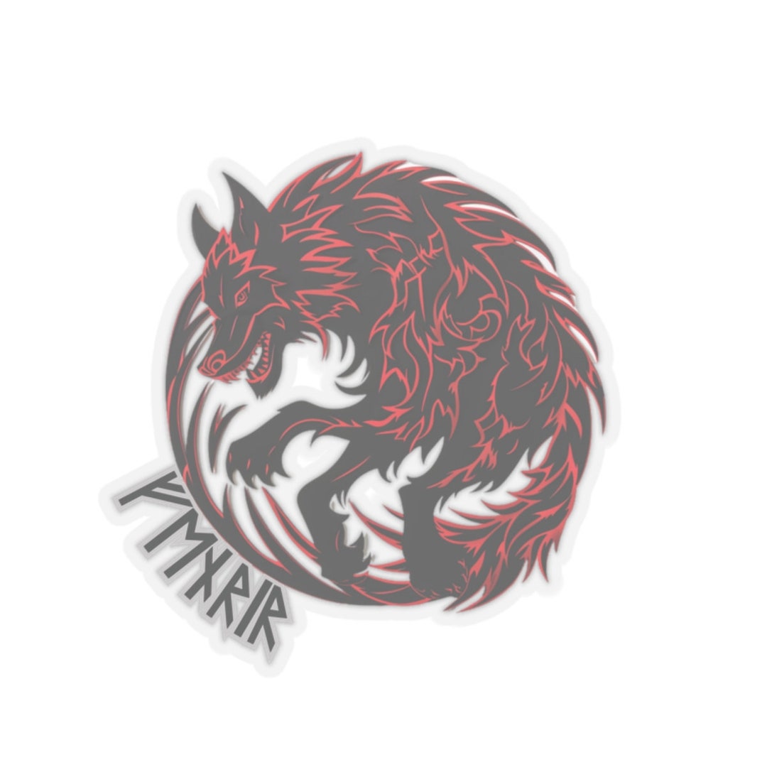 Fenrir Sticker With Norse Rune Text - Red & Black Kiss-cut Stickers - Etsy