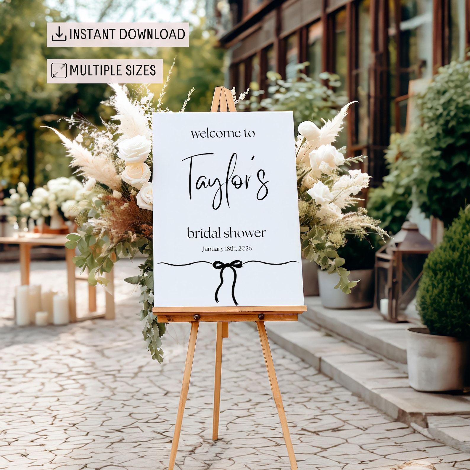 Modern Bridal Party Welcome Sign Minimalist Bow Sign Modern Script ...