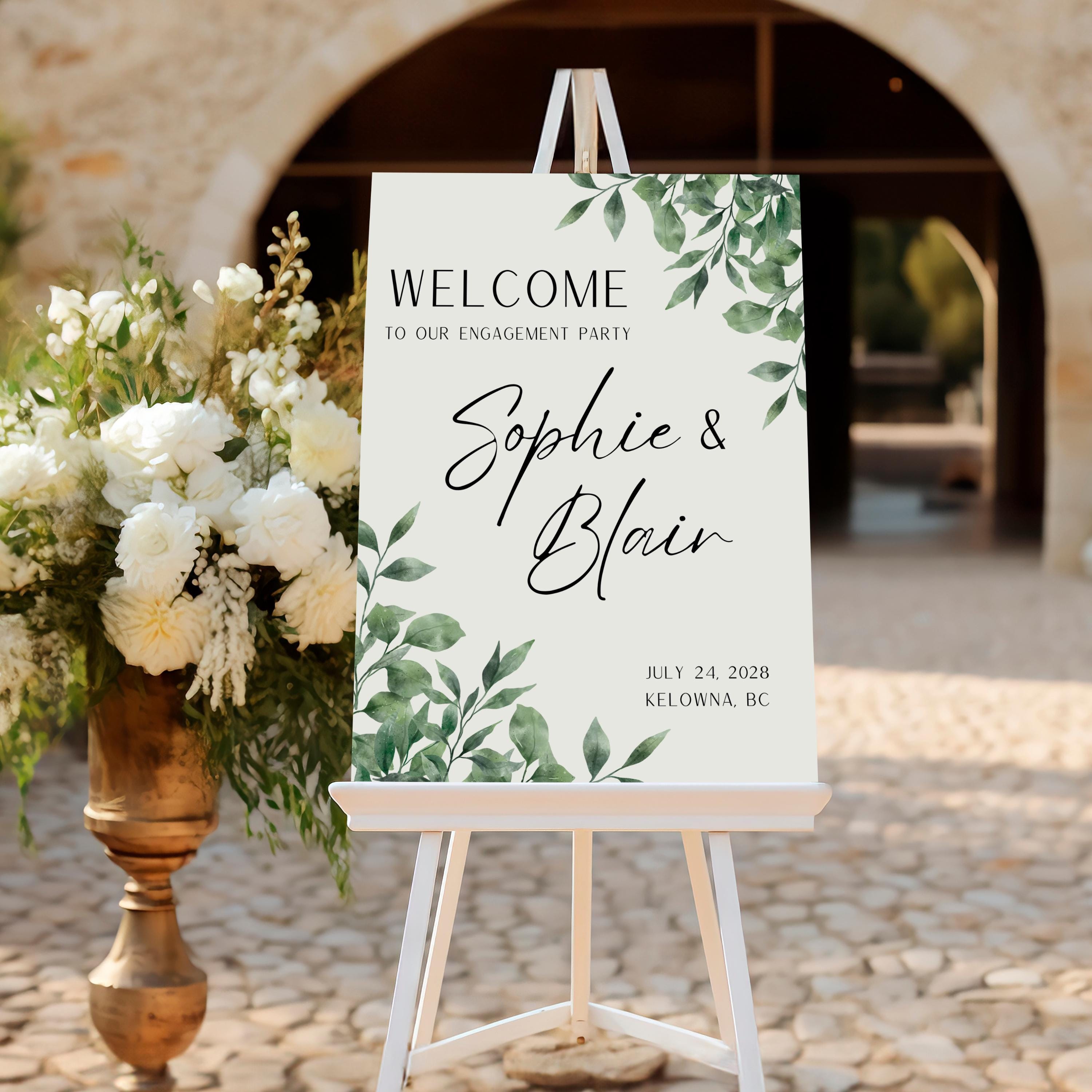 Engagement Welcome Sign With Greenery Minimalist Welcome Sign Modern ...