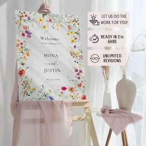 Wildflowers Wedding Welcome Sign Bloom Watercolor Floral Sign Modern ...