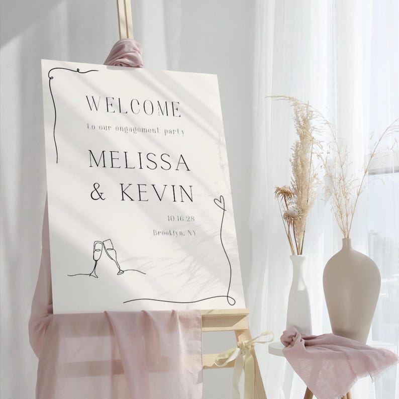 Modern Engagement Welcome Sign Elegant Large Wedding Board, Ready to ...