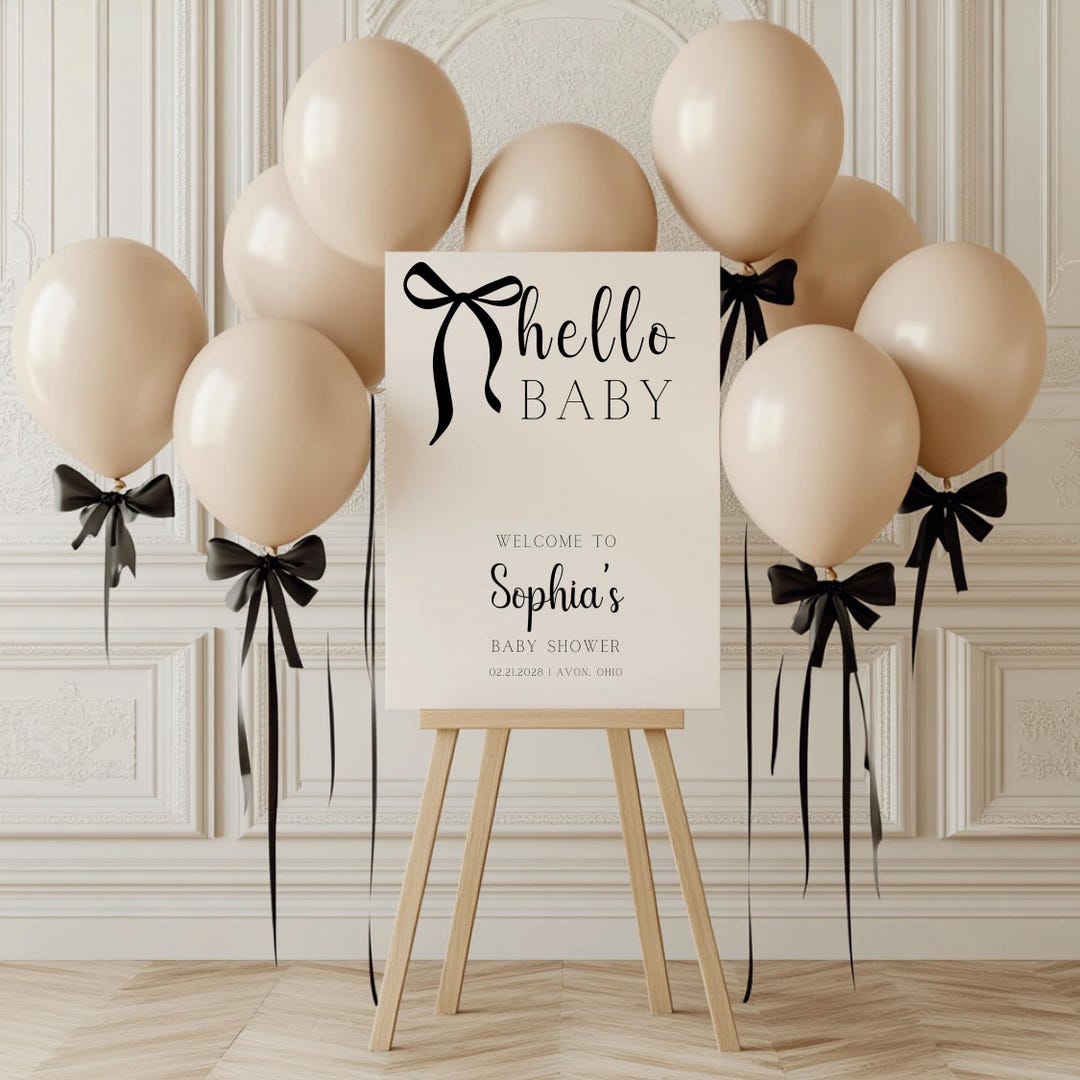 Hello Baby Shower Welcome Sign With a Bow Oh Baby Welcome Sign, Hello ...