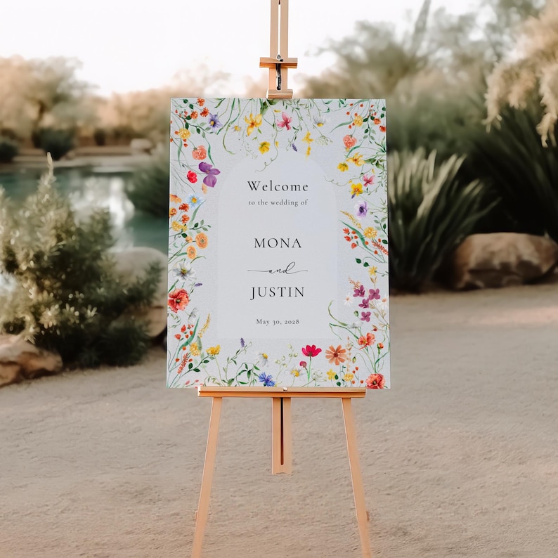 Wildflowers Wedding Welcome Sign Bloom Watercolor Floral Sign Modern ...