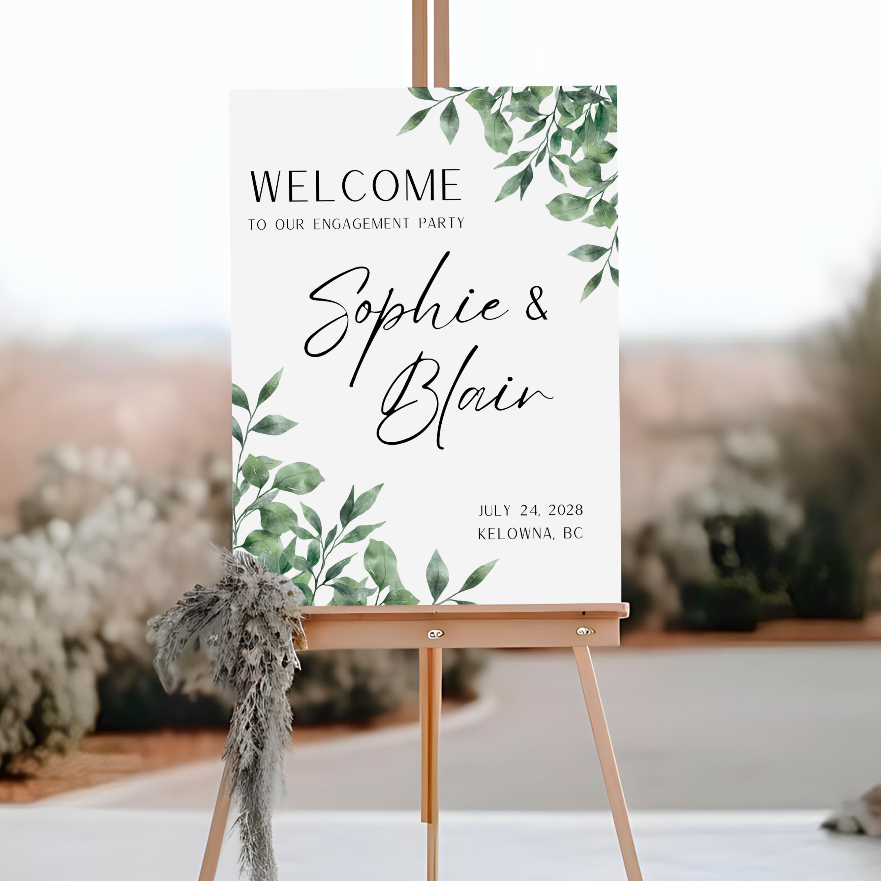 Engagement Welcome Sign With Greenery Minimalist Welcome Sign Modern ...