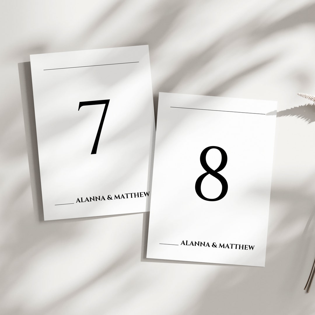 Editable Minimalist Table Numbers, Printable Modern Wedding Table Nr ...