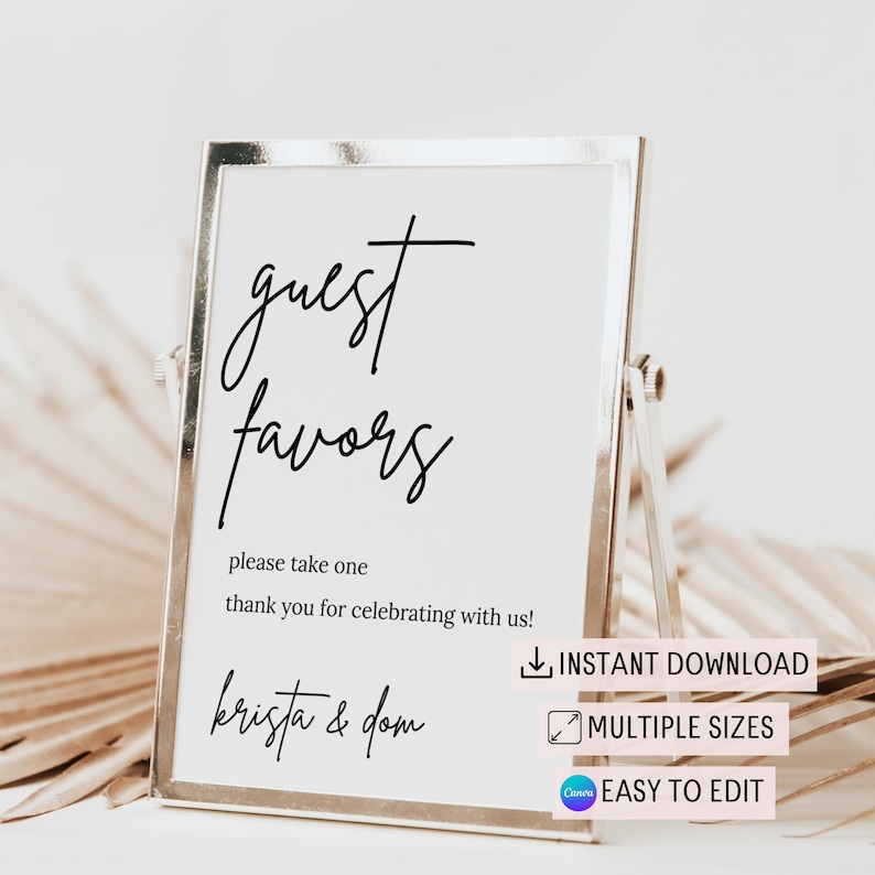Minimalist Guest Favor Sign, Editable Favor Sign Template, Printable ...