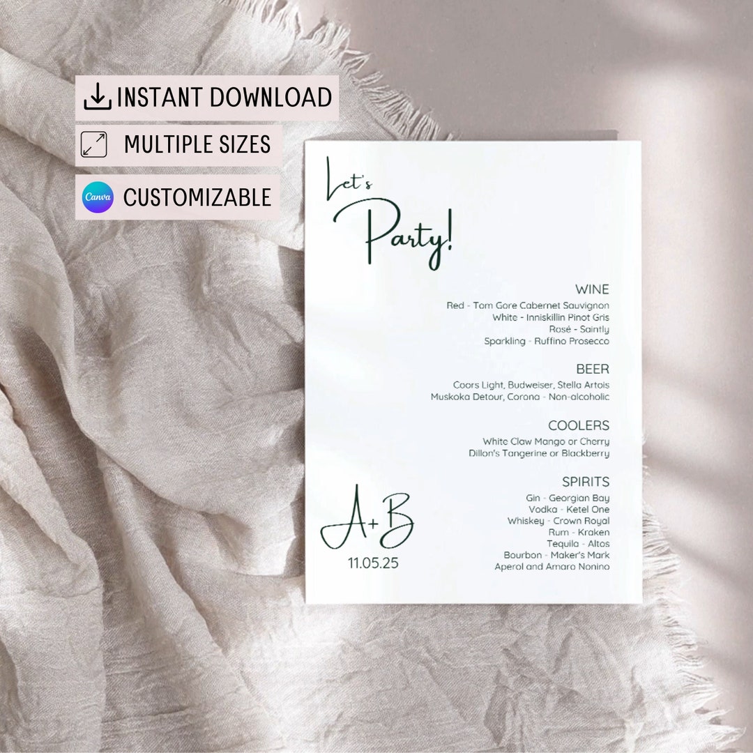 Script the Bar Menu, Black Calligraphy Modern Poster , Wedding Bar Sign ...