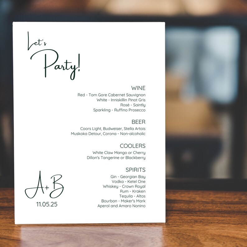 Script the Bar Menu, Black Calligraphy Modern Poster , Wedding Bar Sign ...