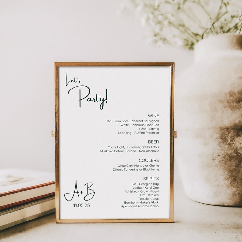 Script the Bar Menu, Black Calligraphy Modern Poster , Wedding Bar Sign ...