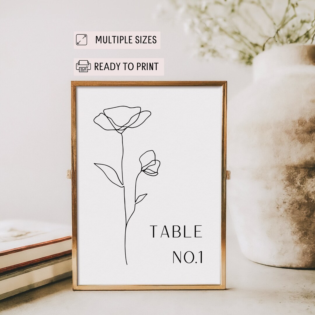 Modern Floral Table Number, Minimalist Table No, Chic Wedding Table ...