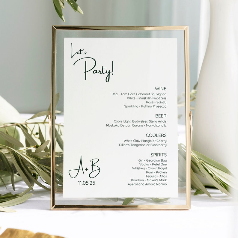 Script the Bar Menu, Black Calligraphy Modern Poster , Wedding Bar Sign ...
