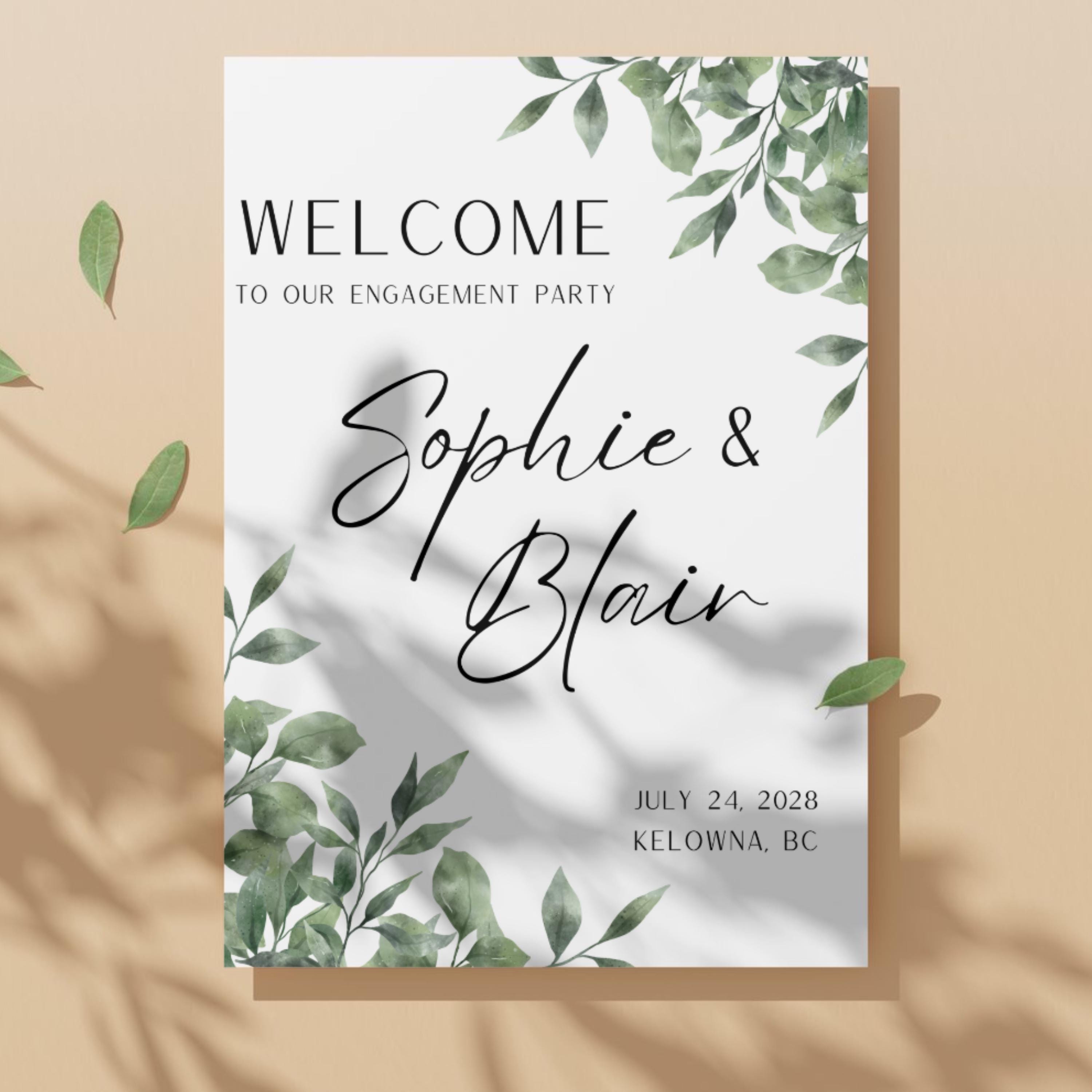 Engagement Welcome Sign With Greenery Minimalist Welcome Sign Modern ...