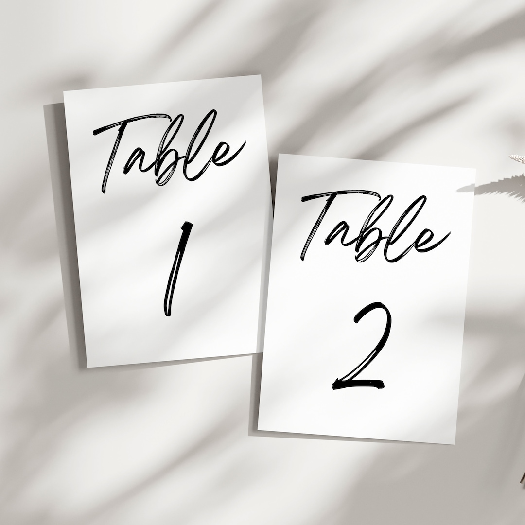 Black Script Minimalist Table Numbers, Printable Modern Wedding Table ...