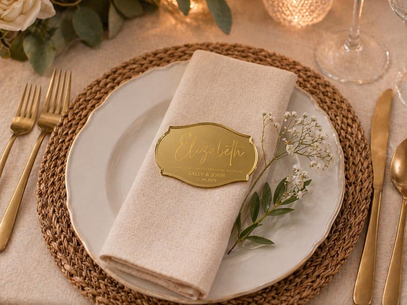 Gold Wedding Favor Personalized Place Card Gold Mirror Acrylic Name ...