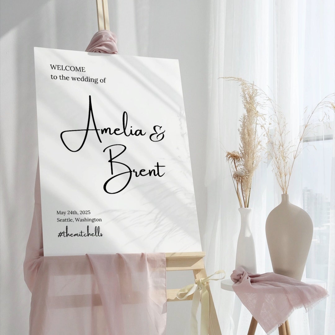 Cursive Wedding Welcome Sign Template, Printable Minimalist Black and ...