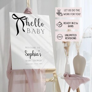 Hello Baby Shower Welcome Sign With a Bow Oh Baby Welcome Sign, Hello ...