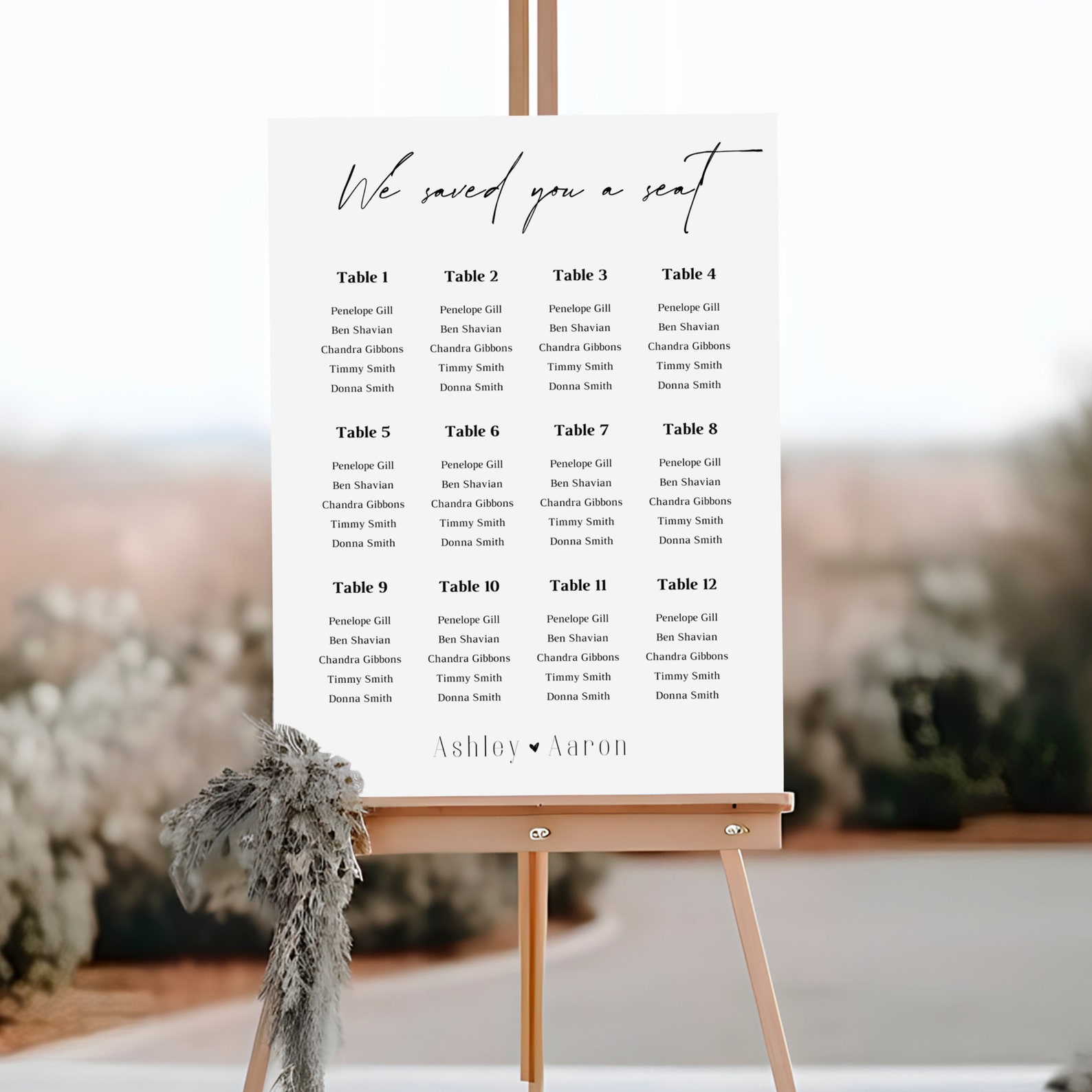 Elegant Wedding Seating Chart, Personalized Reception Seating Plan ...