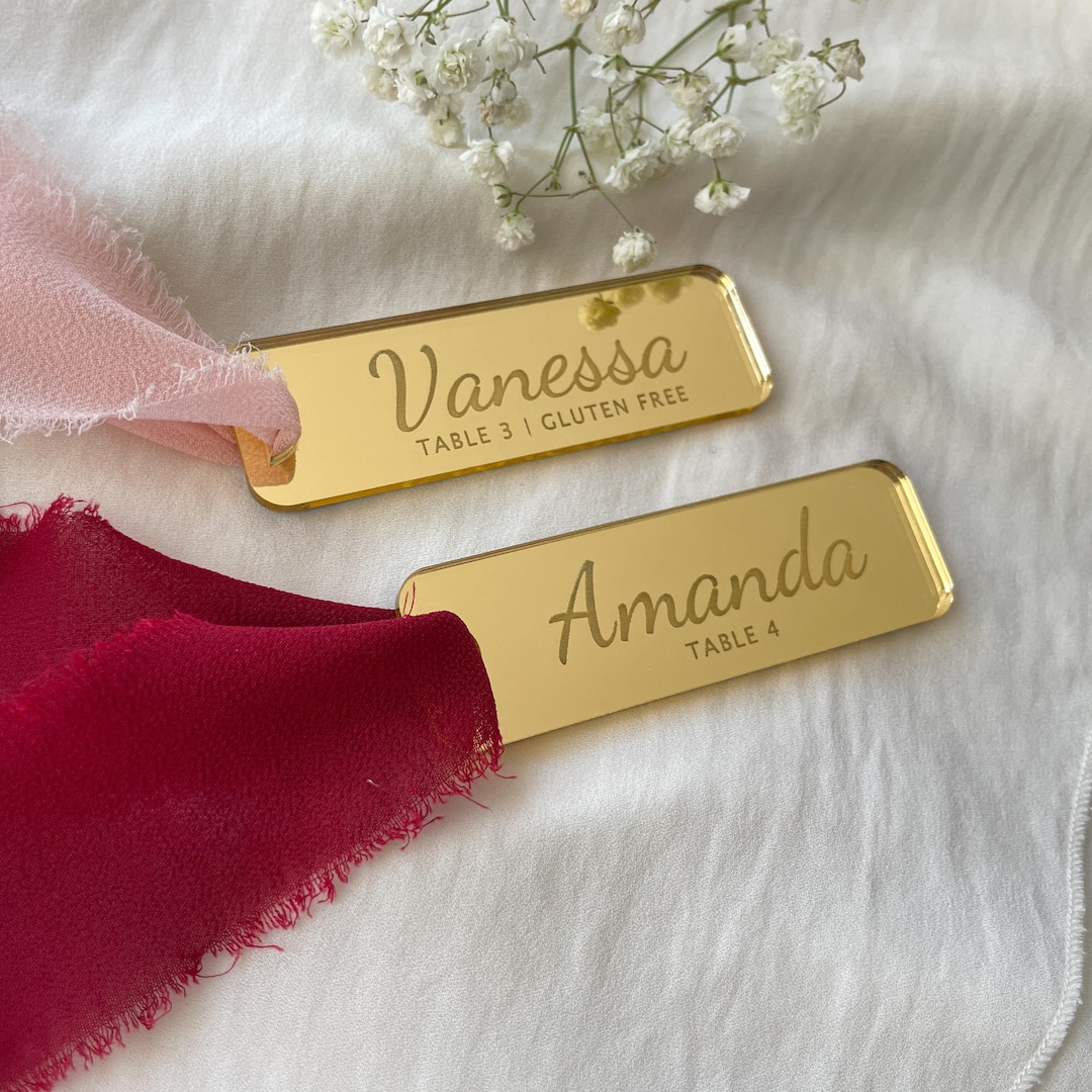 Gold Mirror Wedding Place Card Acrylic Place Name Sign Luxury Wedding ...