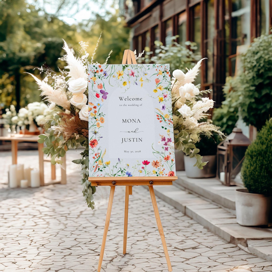 Wildflowers Wedding Welcome Sign Bloom Watercolor Floral Sign Modern ...