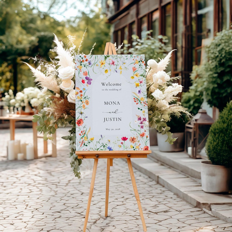 Wildflowers Wedding Welcome Sign Bloom Watercolor Floral Sign Modern ...