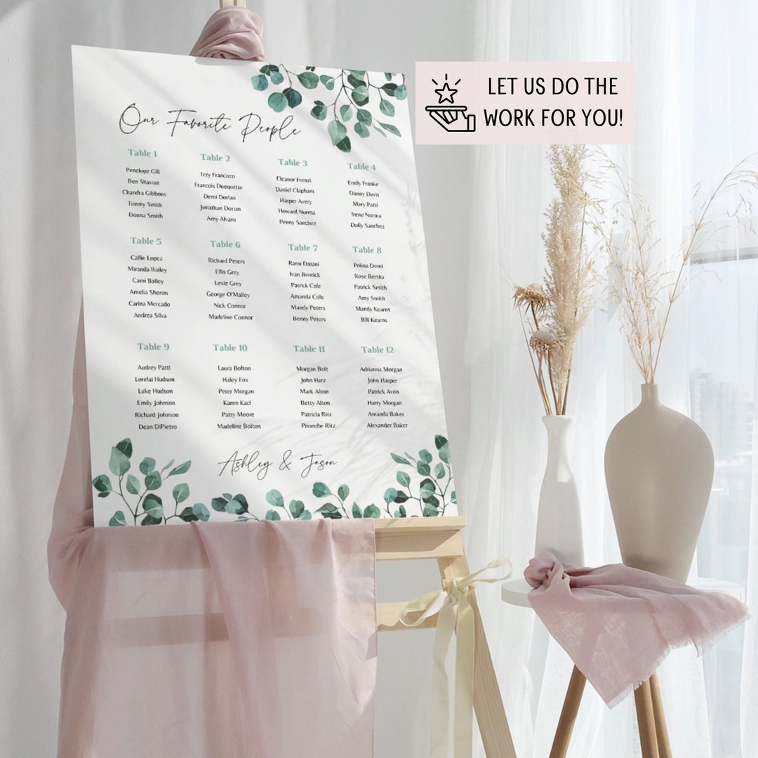 Eucalyptus Green Wedding Seating Chart, Personalized Reception Table ...