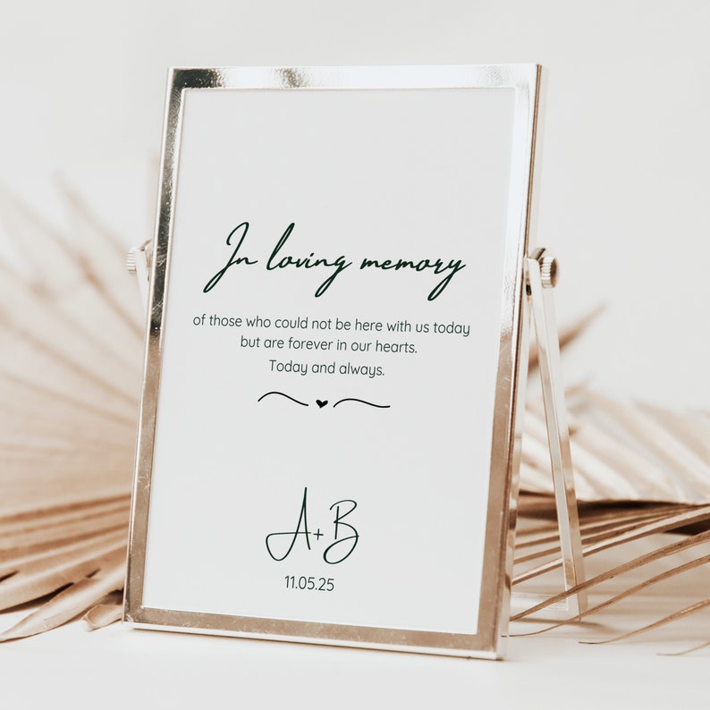 Script in Loving Memory Sign Printable, Modern Cursive Wedding Sign ...