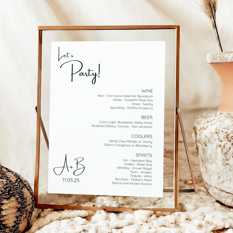 Script the Bar Menu, Black Calligraphy Modern Poster , Wedding Bar Sign ...