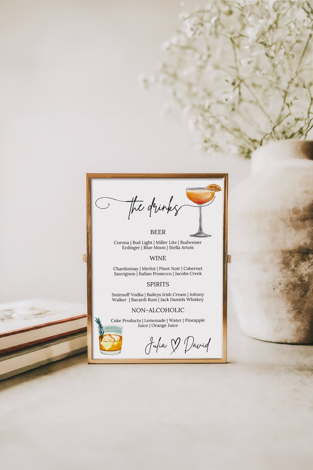 Cocktail Drinks Sign, Customizable Script Bar Menu Template, Watercolor ...