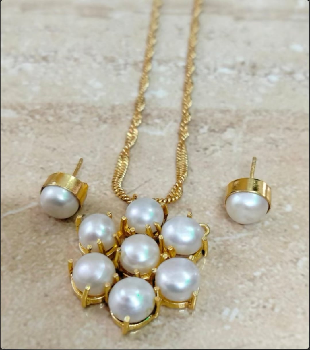Gold and Real Pearl Jewelry Set - Etsy
