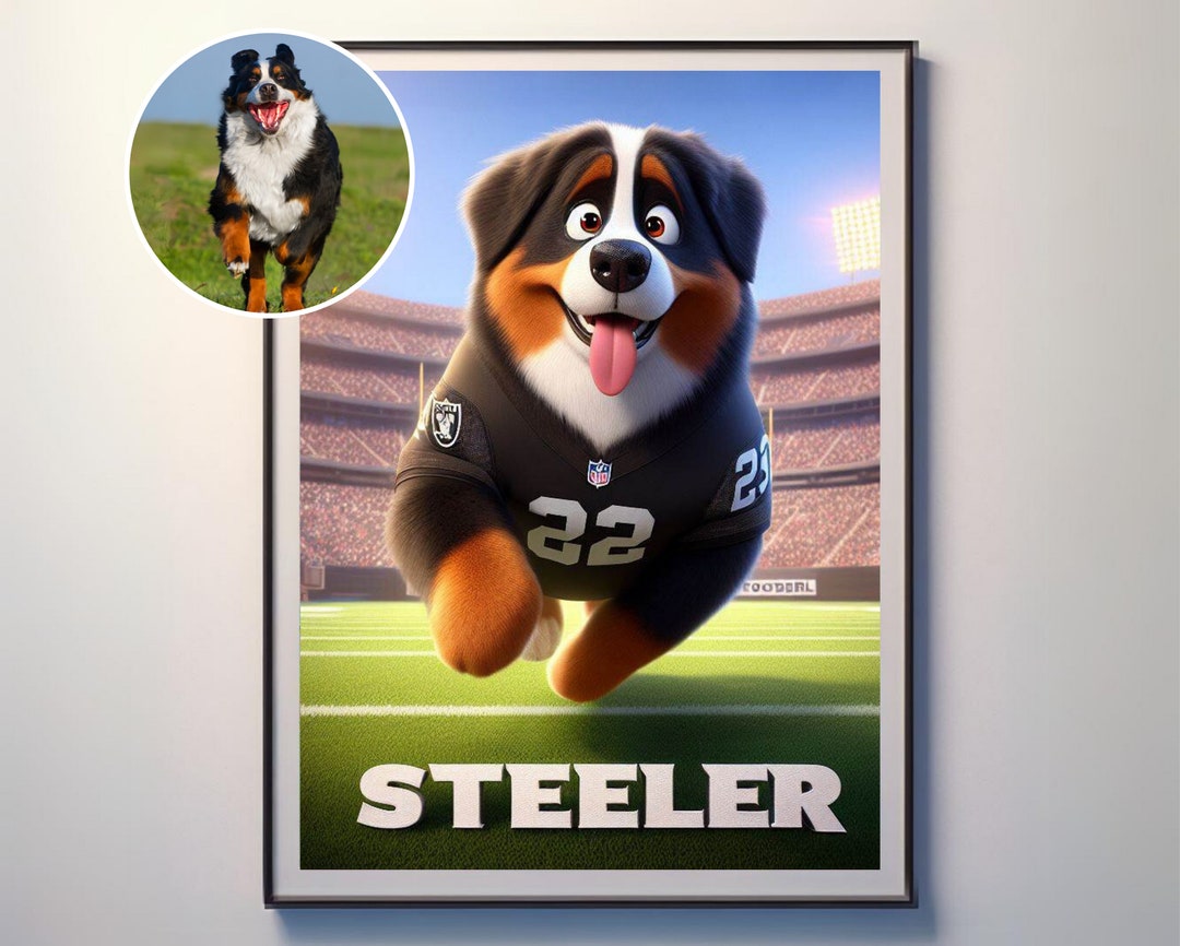 American Football Pet Portrait, Custom Cartoon Pet Portrait, Custom Dog ...