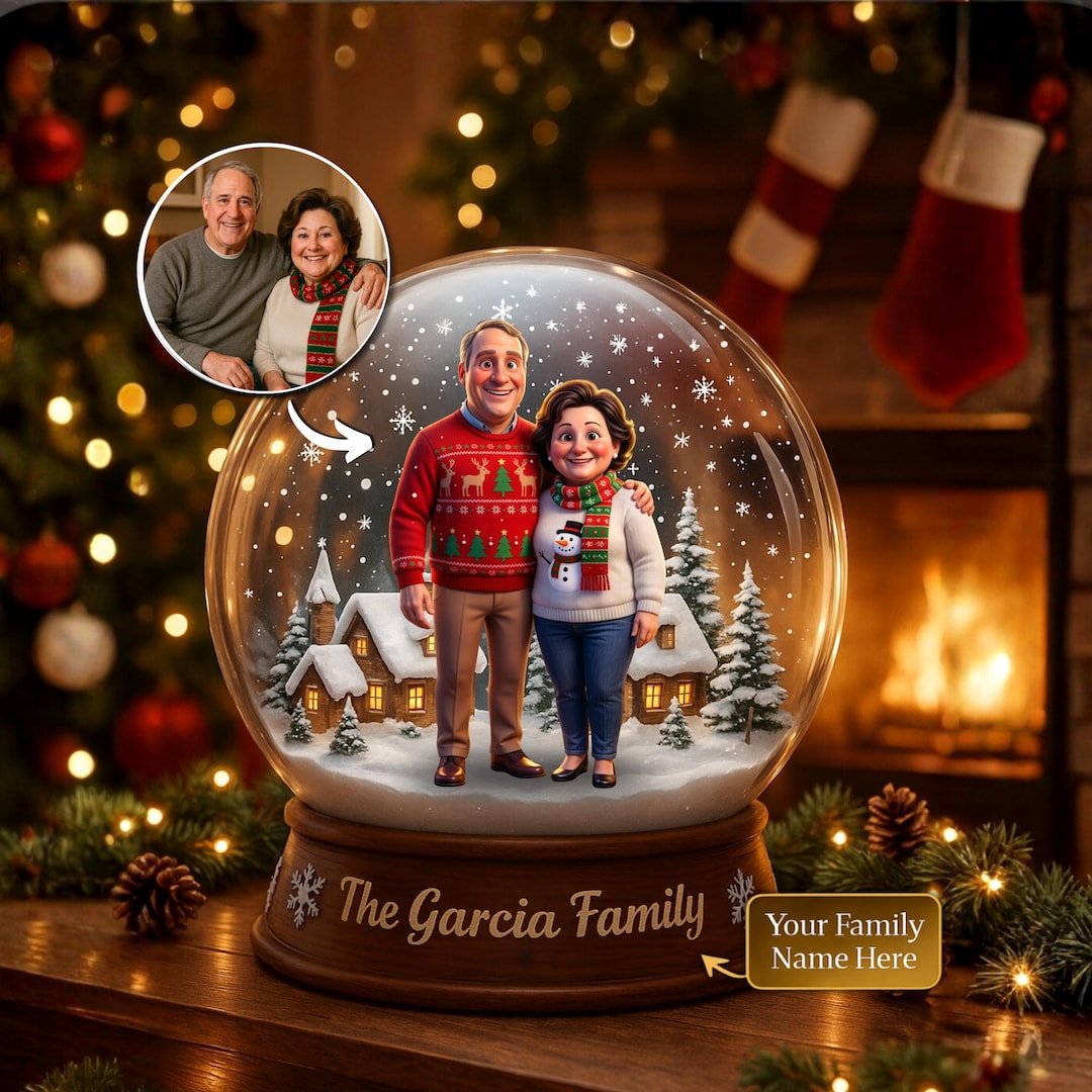 Personalized Photo Snow Globe, Christmas Cartoon Portrait, Custom ...