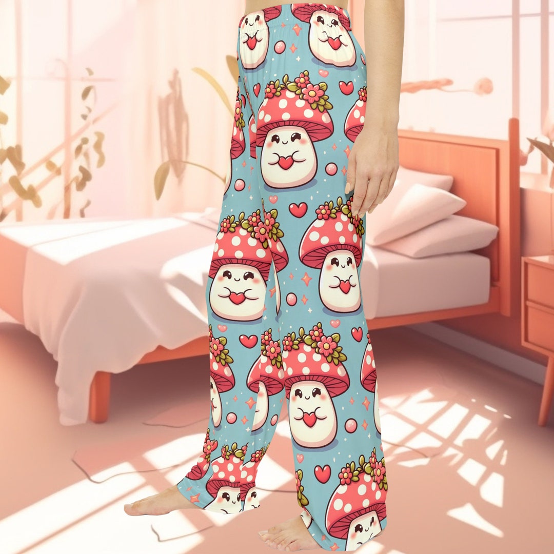 Happy Mushroom Kawaii Pajama Pants - Cute Aegyo Womans Lounge Wear ...