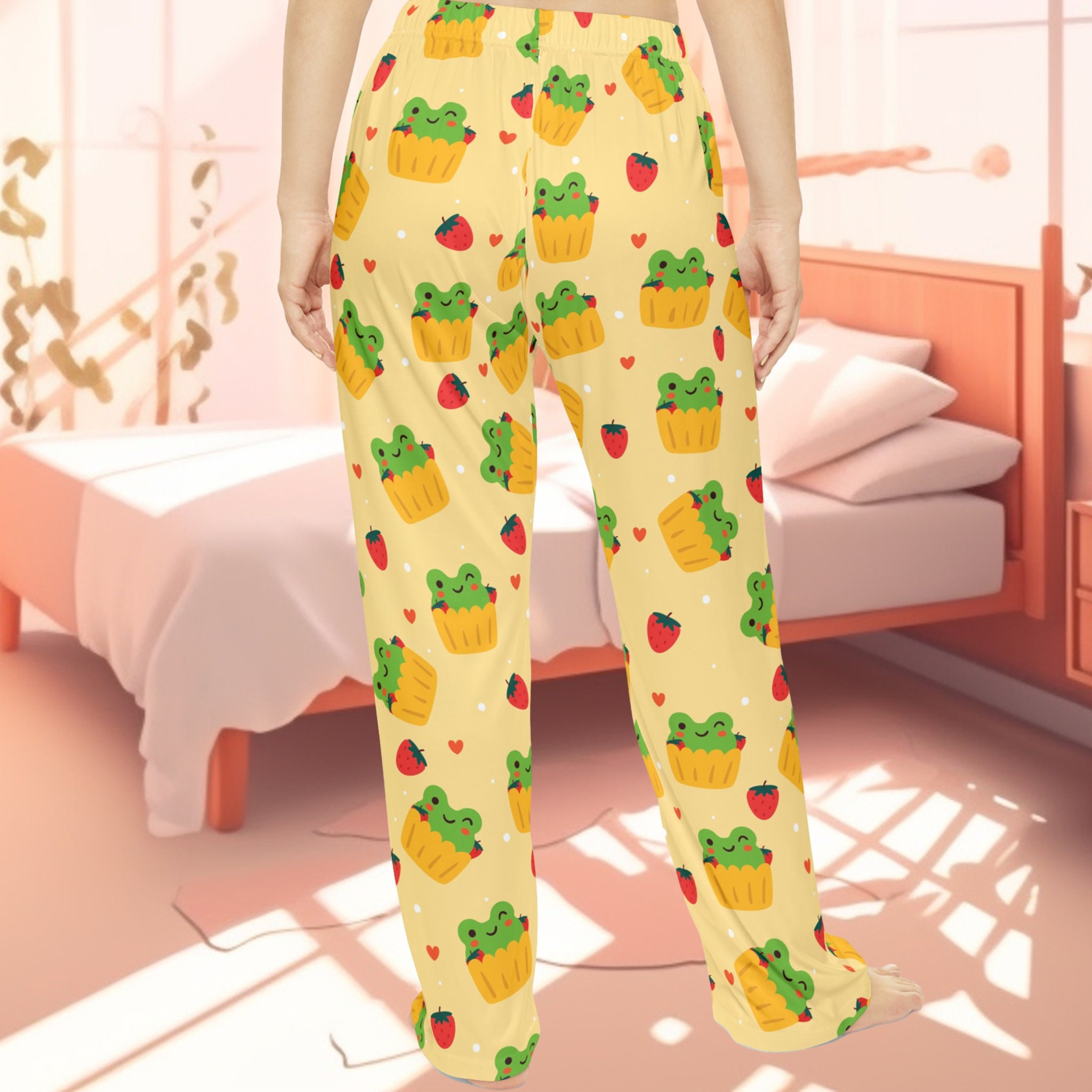 Frog Cupcake Kawaii Pajama Pants - Cute Aegyo Woman's Lounge Wear ...