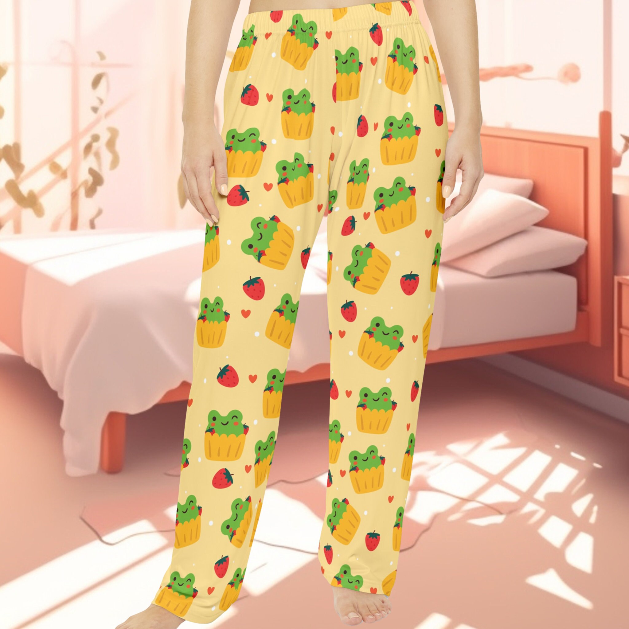 Frog Cupcake Kawaii Pajama Pants - Cute Aegyo Woman's Lounge Wear ...