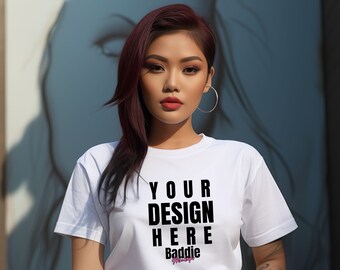 Baddie Model in Bella Canvas 3001 Mockup Black Tshirt Alternative Model ...