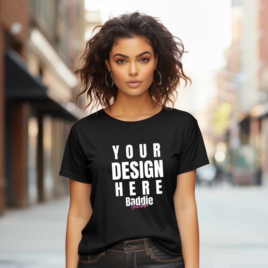 Baddie Model in Bella Canvas 3001 Mockup Black Tshirt Alternative Model ...
