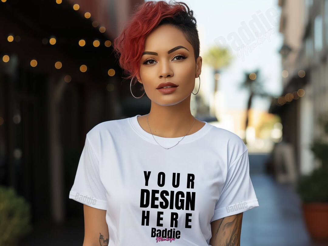Baddie Model Bella Canvas 3001 Mockup White Tshirt African American ...
