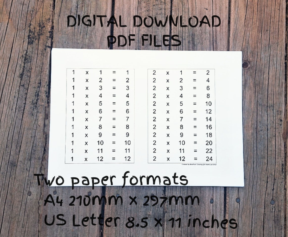 Printable Maths Times Tables Lists Instant Download A4 or US Letter ...