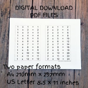 Printable Maths Times Tables Lists Instant Download A4 or US Letter ...