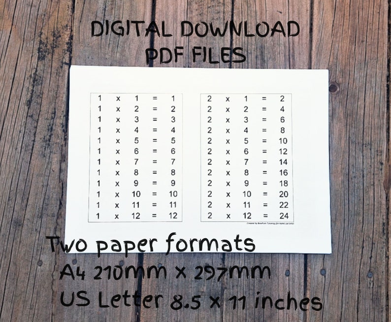 Printable Maths Times Tables Lists Instant Download A4 or US Letter ...