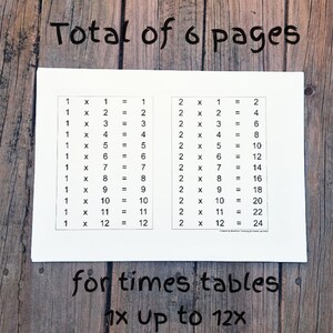 Printable Maths Times Tables Lists Instant Download A4 or US Letter ...