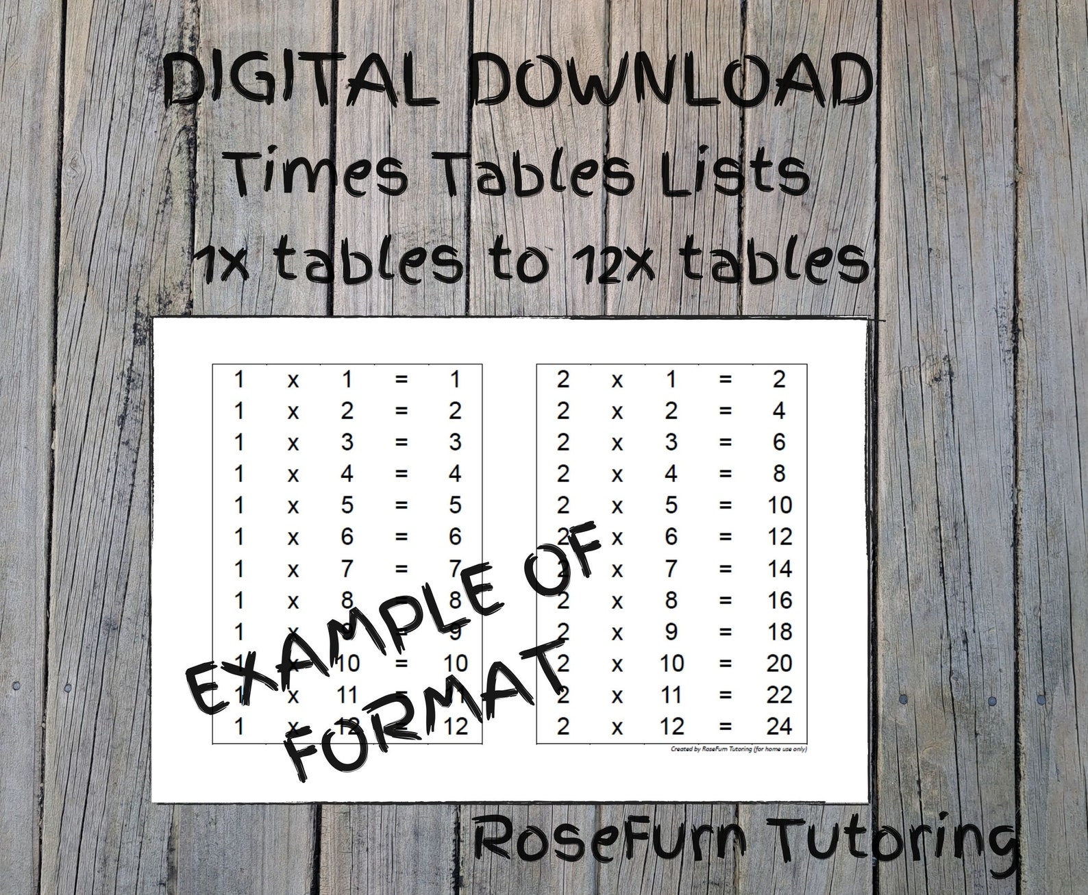 Printable Maths Times Tables Lists Instant Download A4 or US Letter ...