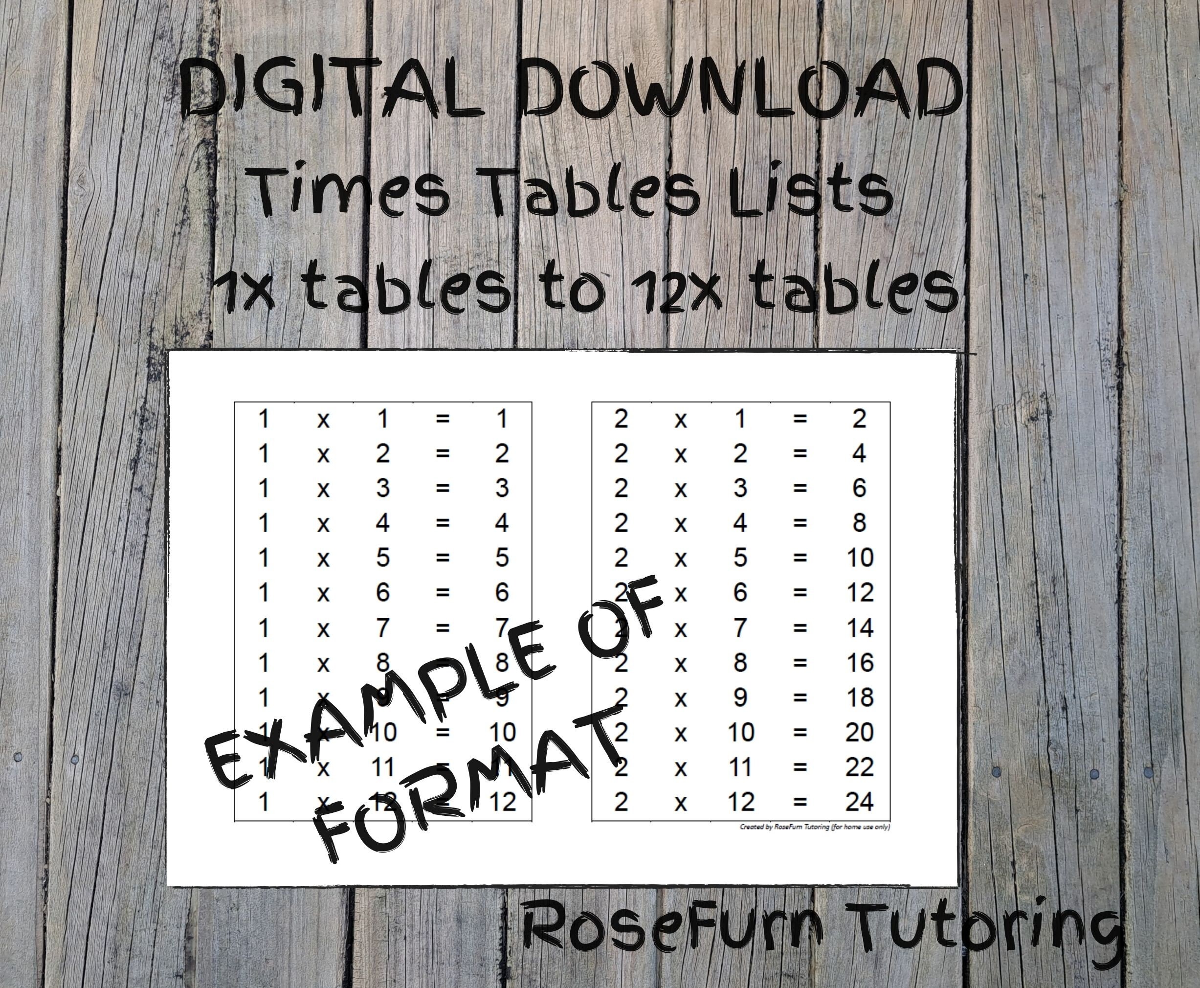 Printable Maths Times Tables Lists Instant Download A4 or US Letter ...