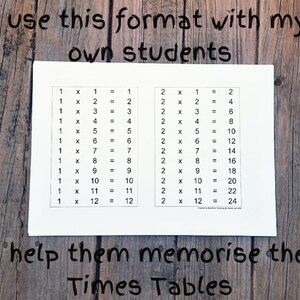 Printable Maths Times Tables Lists Instant Download A4 or US Letter ...