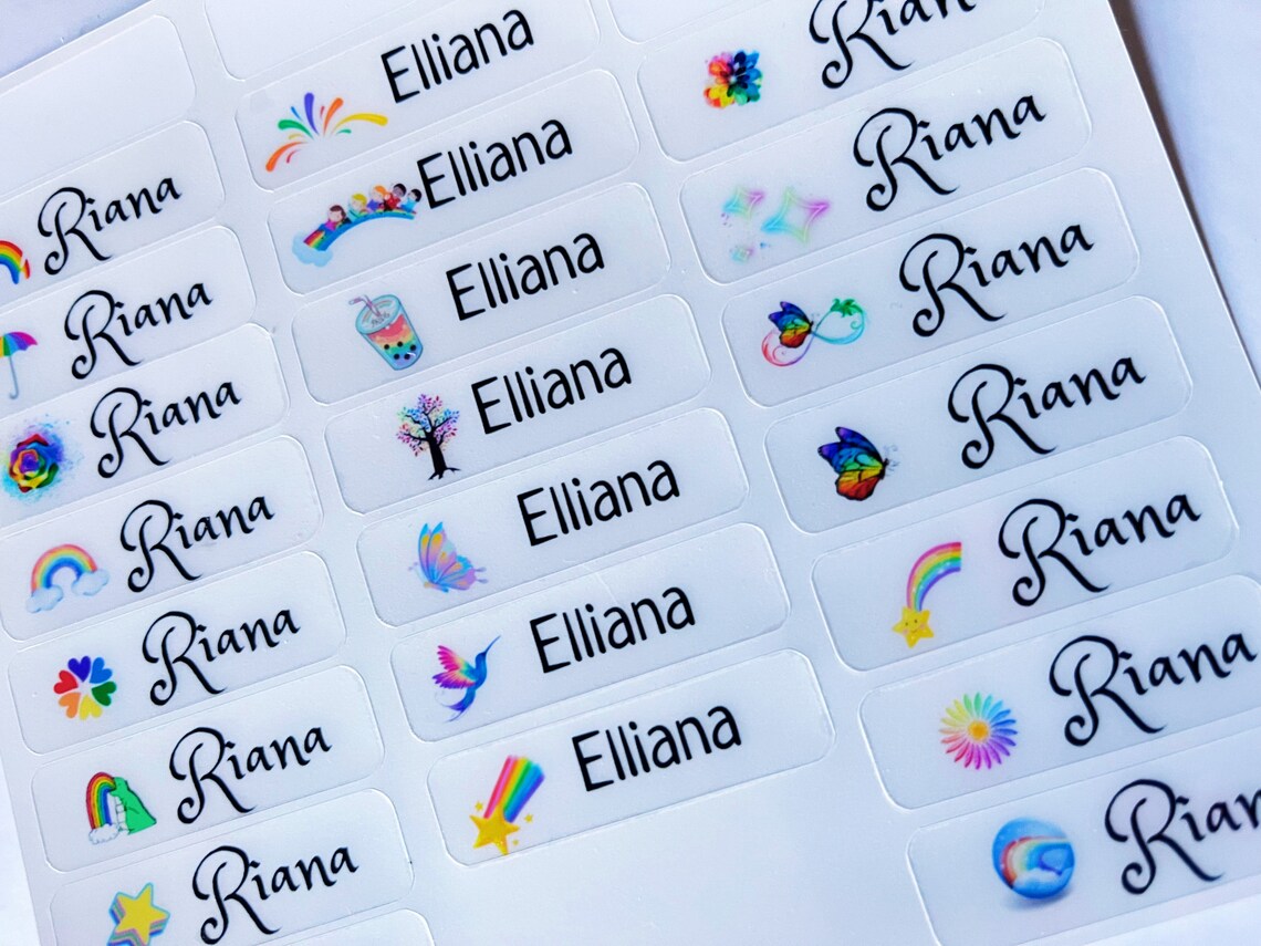 Small Clear With Color Images Waterproof Name Stickers Daycare Labels ...