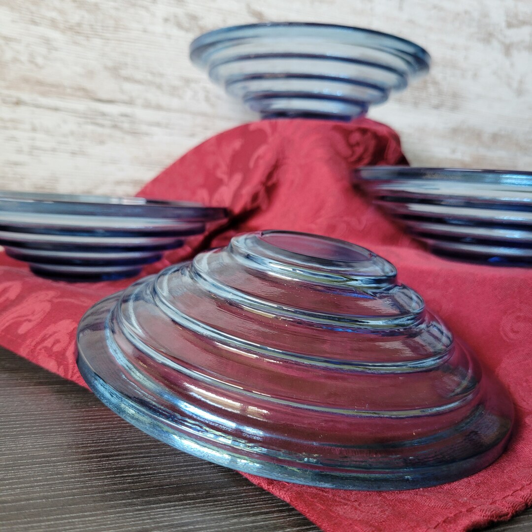 Four Blue Glass Pyramid Bowls Retro Kitchen Decor - Etsy