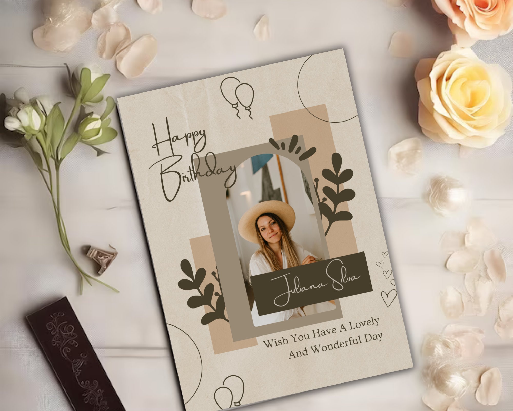 Beige Brown Creative Happy Birthday Card, Cute Birthday Card, Happy ...