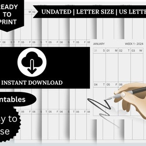 Black and White Shapes 2024 Weekly Planner, Dated Planner, Printable ...