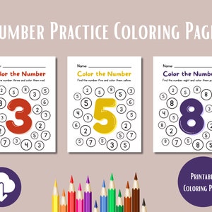 Colorful Preschool Math Number Practice Worksheet, Coloring Pages ...